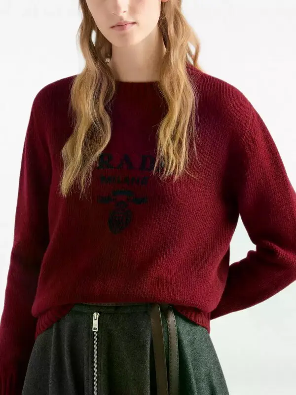 Prada Cashmere And Wool Logo Crew-neck Sweater