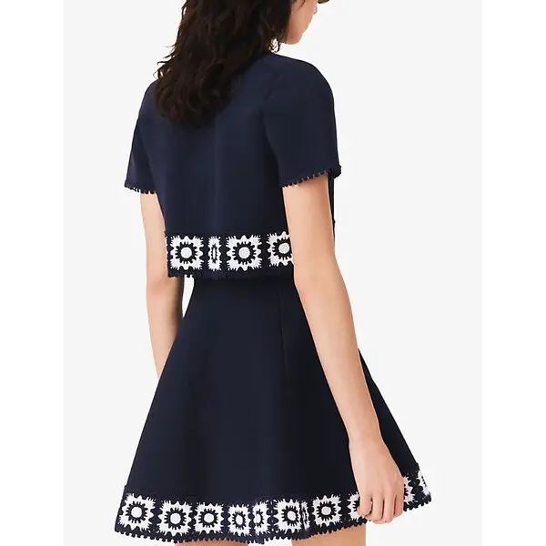 Maje Short-sleeved Crochet-panel Knitted Cardigan
