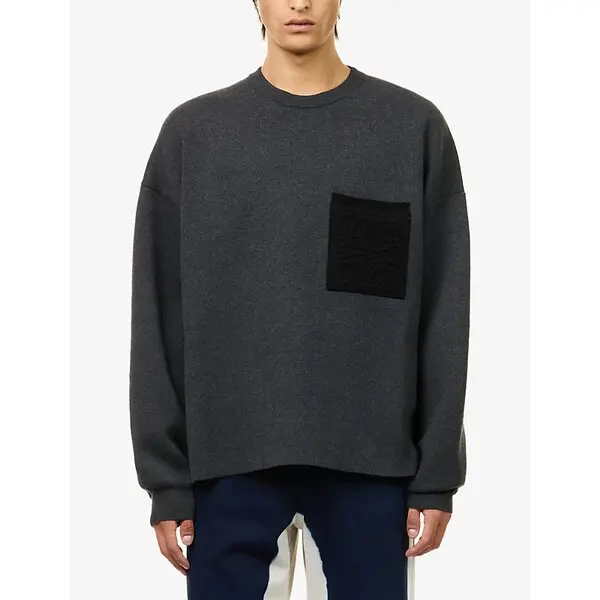 Loewe Tonal Anagram Pocket Knitted Jumper - Grey Black