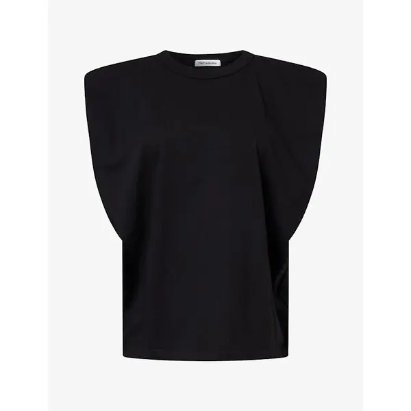 THE FRANKIE SHOP Eva Padded-shoulder Cotton-jersey T-shirt - Black