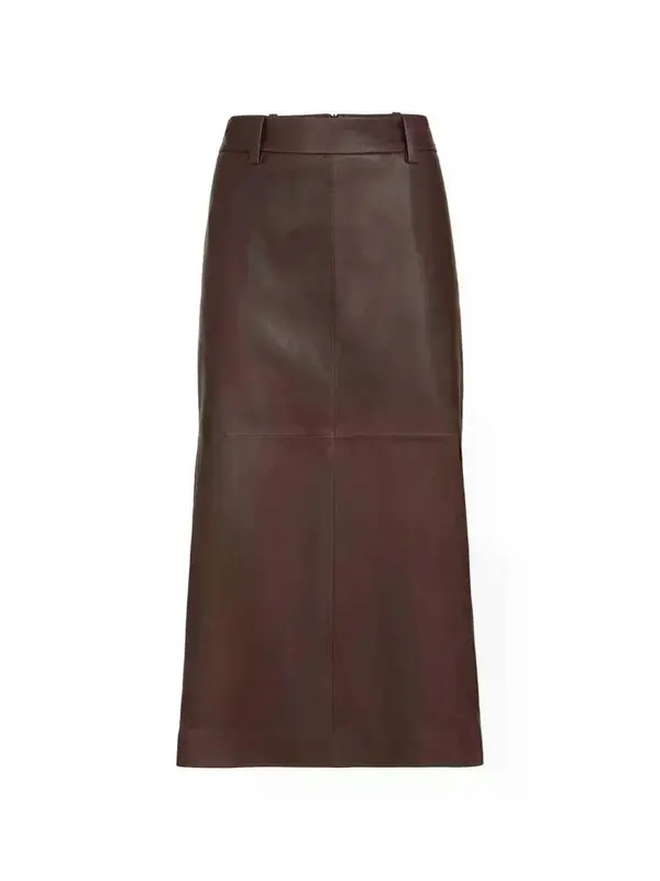 Brunello Cucinelli Polished Nappa Leather Pencil Skirt - Brown