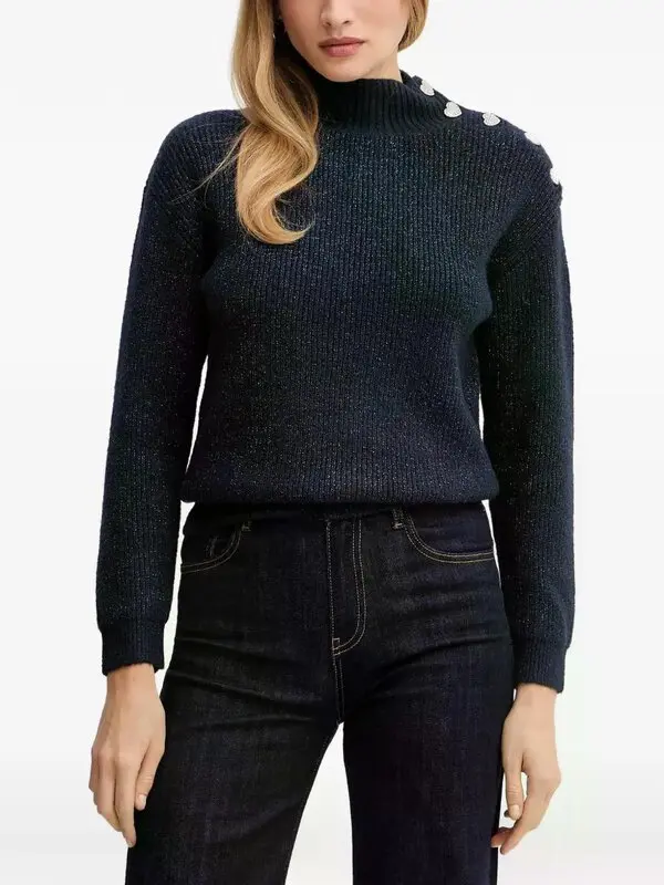 MORGAN Mstori Ribbed Knit High Neck Sweater With Embellished Shoulder Detail