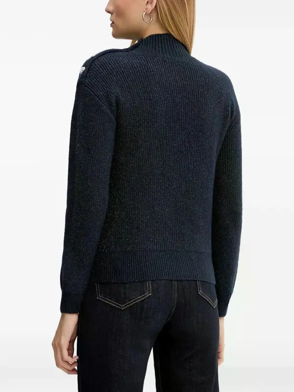 MORGAN Mstori Ribbed Knit High Neck Sweater With Embellished Shoulder Detail
