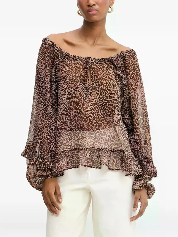 MORGAN Ruffled Animal Print Top - Neutrals