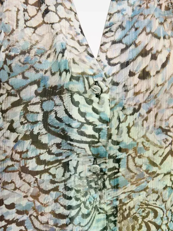 MORGAN Printed V-neck Long Sleeve Top With Ruffled Detail
