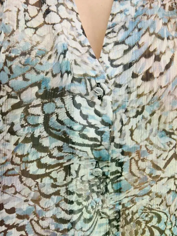 MORGAN Printed V-neck Long Sleeve Top With Ruffled Detail