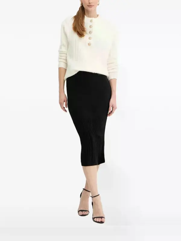 MORGAN Cream Textured Knit Button Detailed Long Sleeve Sweater