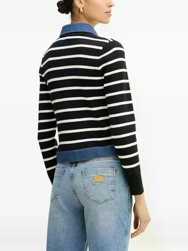 MORGAN Striped Cardigan With Denim Accents