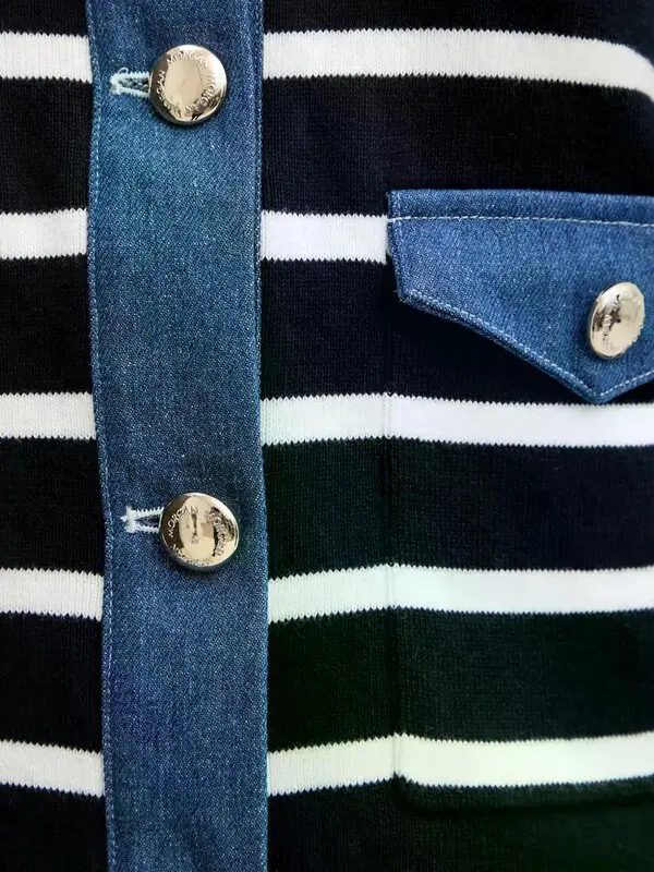 MORGAN Striped Cardigan With Denim Accents