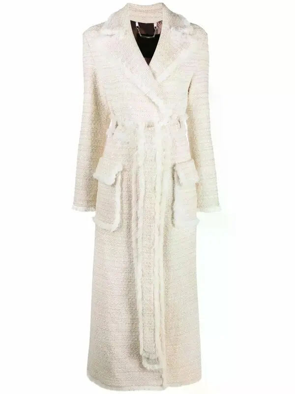 Philipp Plein Belted-waist Bouclé Coat - Neutrals