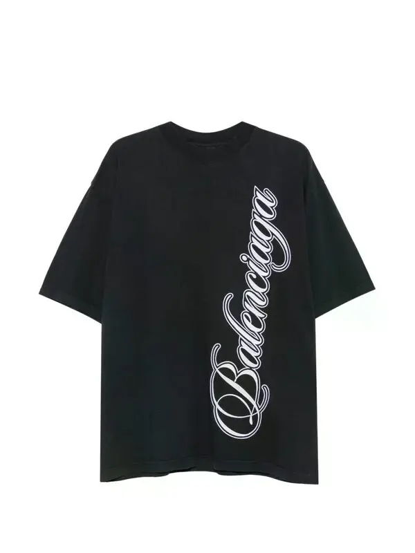 Balenciaga Cursive Logo-print T-shirt - Black