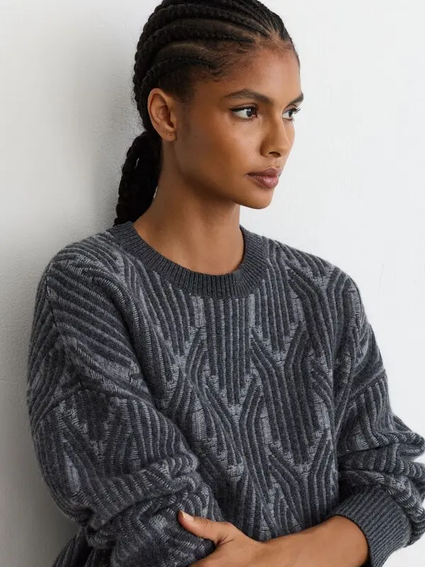 REISS Wool-cashmere Geometric Jacquard Knit Jumper - Grey