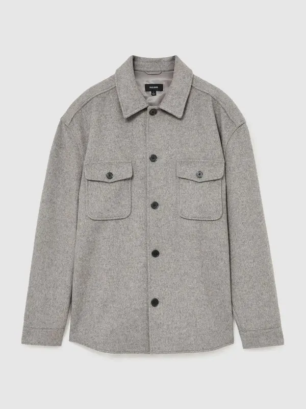 REISS Wool-blend Twin-pocket Overshirt - Soft Grey