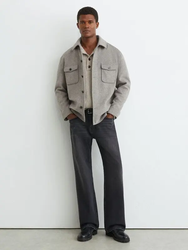 REISS Wool-blend Twin-pocket Overshirt - Soft Grey
