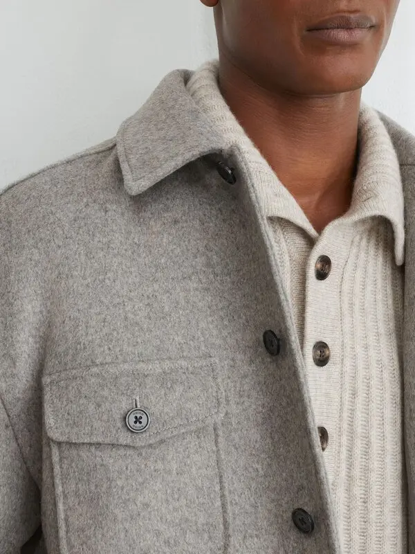 REISS Wool-blend Twin-pocket Overshirt - Soft Grey