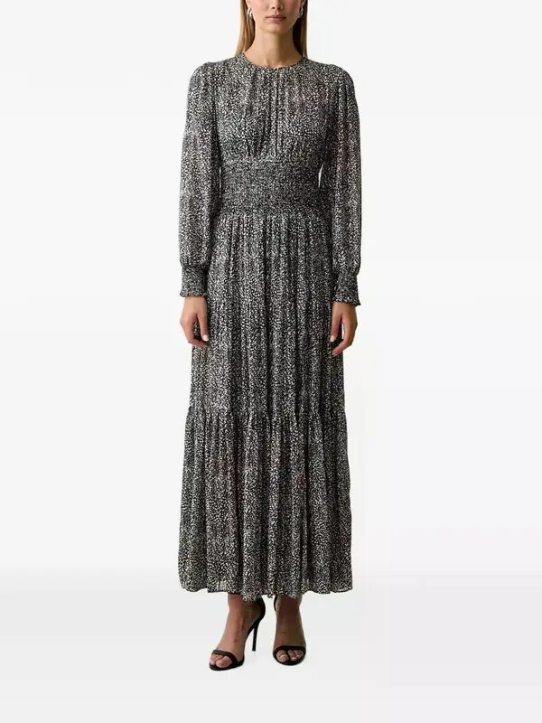 Michael Kors Printed Smocked Georgette Maxi Dress - Black