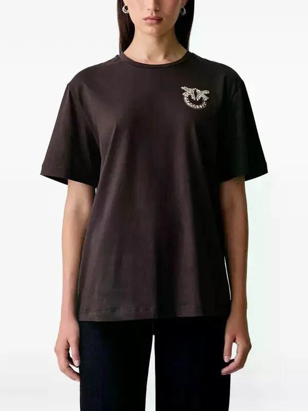 Pinko Love Birds Crystal-embellished T-shirt - Brown