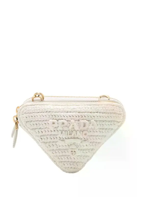 Prada 2010-2026 Leather And Raffia Triangle Bag Crossbody Bag