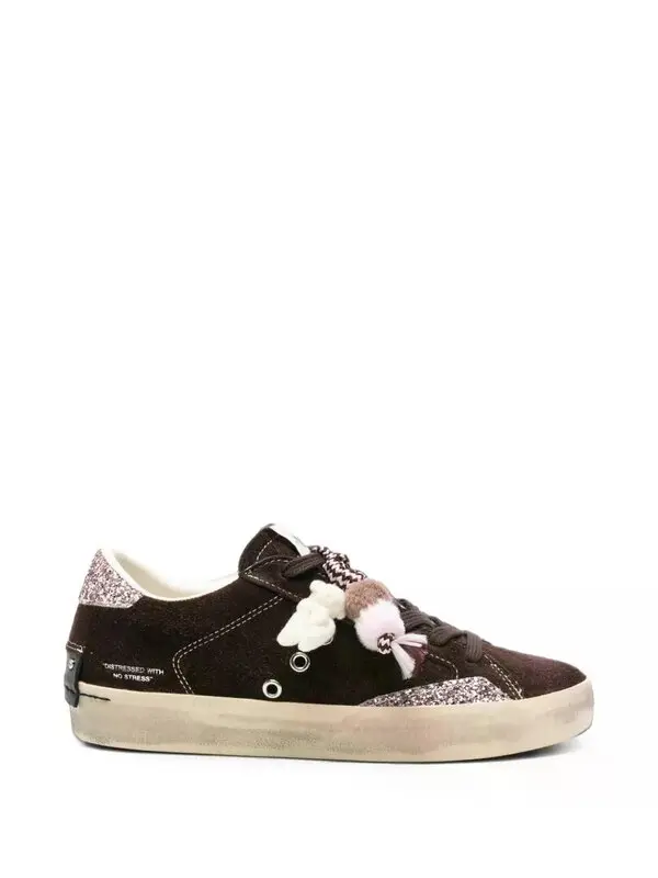 CRIME LONDON Distressed Glitter-panel Sneakers - Brown