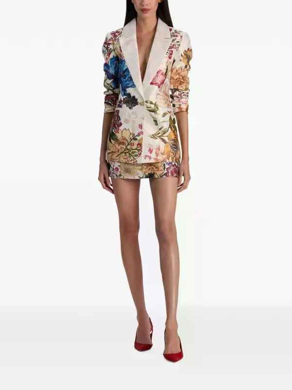 Alice + Olivia Floral-print Notched Lapel Blazer - Neutrals