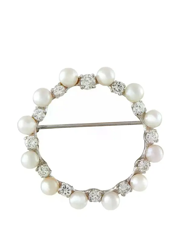 LB EXCLUSIVE Pearl And Diamond Brooch In 14k White Gold - Silver