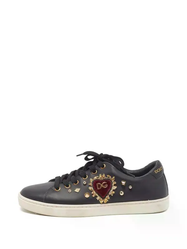 Dolce & Gabbana Portofino Lace-up Sneakers With Embellished Heart Patch - Black