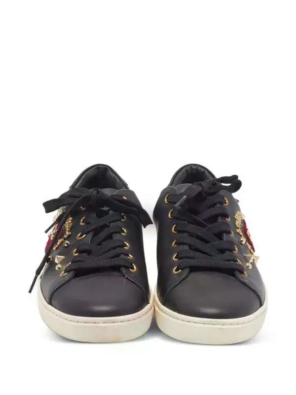 Dolce & Gabbana Portofino Lace-up Sneakers With Embellished Heart Patch - Black