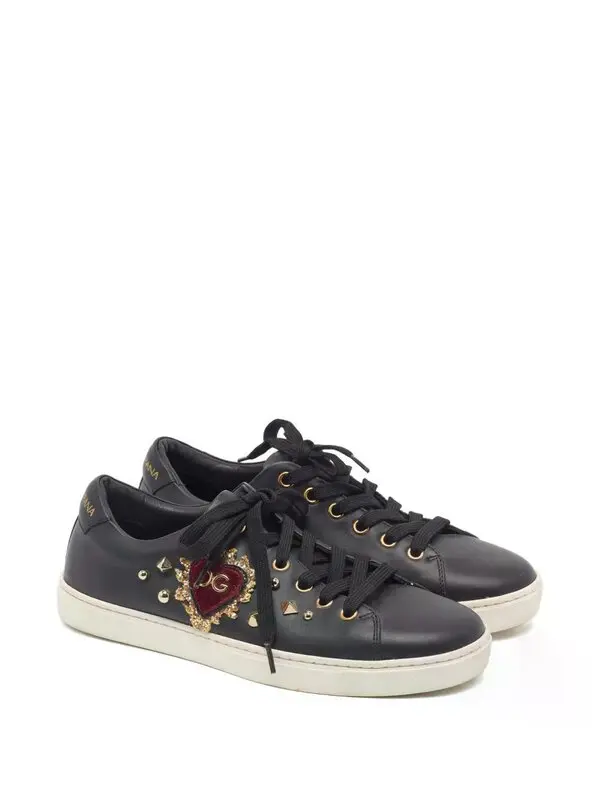 Dolce & Gabbana Portofino Lace-up Sneakers With Embellished Heart Patch - Black