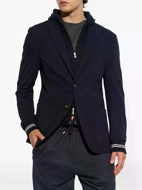 Eleventy Navy Hooded Layered Jacket