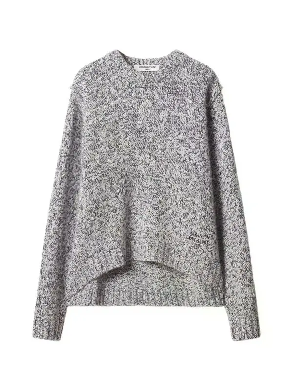 Maison Kitsuné Logo-embroidered Marl-knit Sweater - Grey