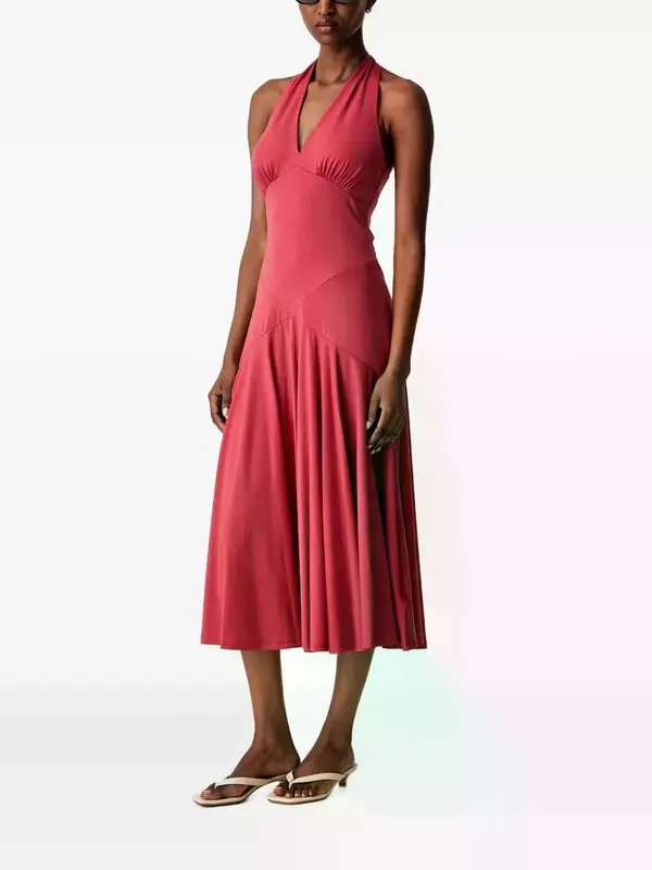 Michael Kors Stretch Matte Jersey Halter Midi Dress - Red