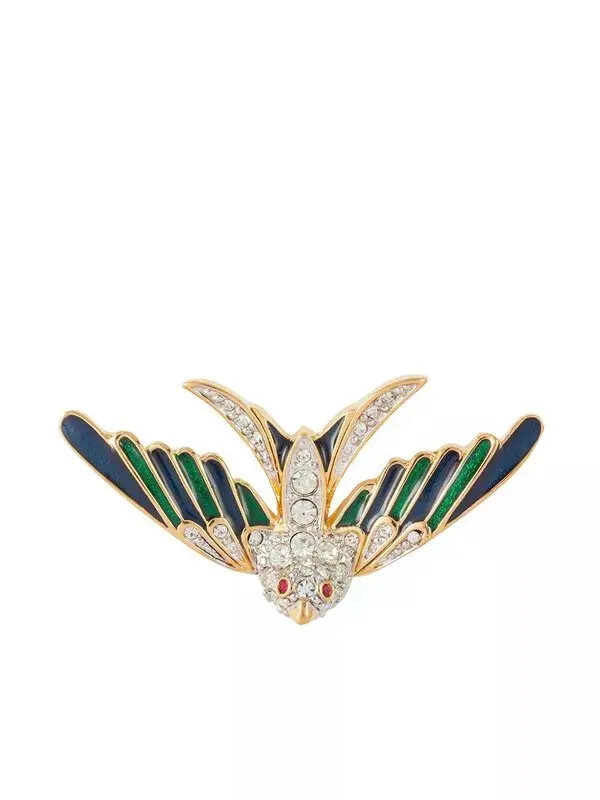 SUSAN CAPLAN 1990s D'orlan Swallow Brooch With Swarovski Crystals And Enamel Detail - Gold
