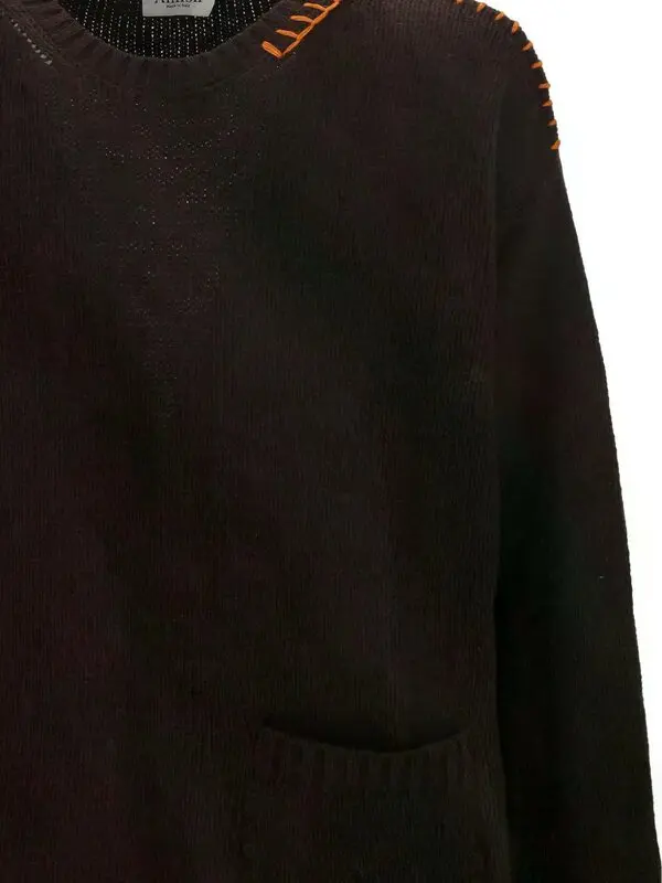 AMISH SUPPLIES Whipstitch Trim Patch Pocket Sweater - Brown