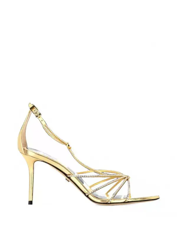 Mach & Mach Crystal-embellished Metallic Leather Sandals - Gold