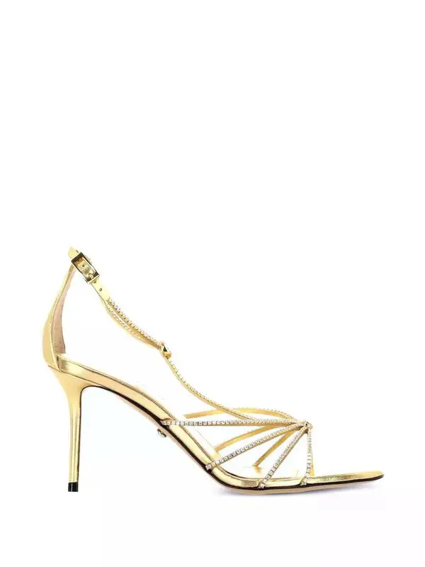 Mach & Mach Crystal Embellished Metallic Leather Sandals - Gold