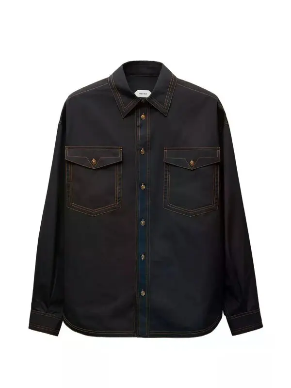 Versace Cotton Poplin Loose Shirt - Black