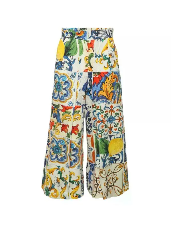 Dolce & Gabbana Majolica Print Cropped Trousers - Neutrals