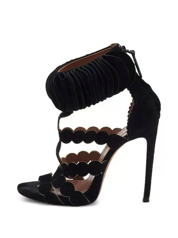 Alaïa Suede Scalloped Strap Ruffled Sandals