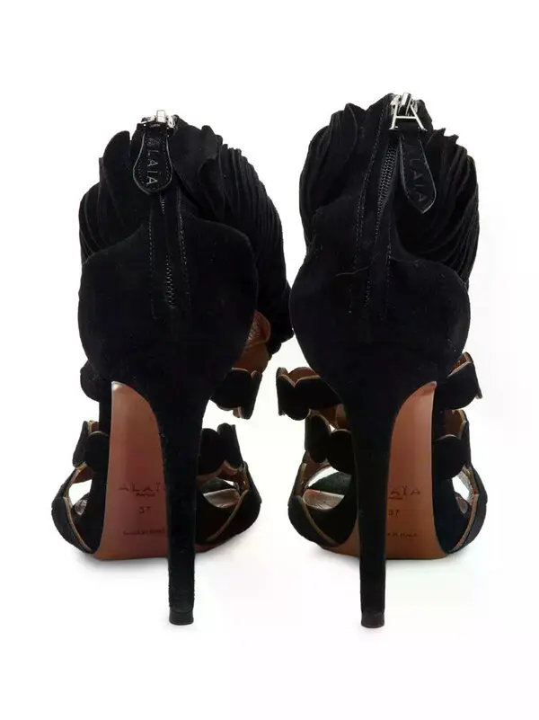 Alaïa Suede Scalloped Strap Ruffled Sandals