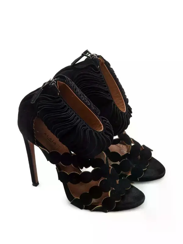 Alaïa Suede Scalloped Strap Ruffled Sandals