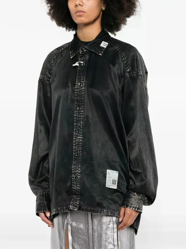 Mihara Yasuhiro Acid-wash Logo-patch Shirt - Black