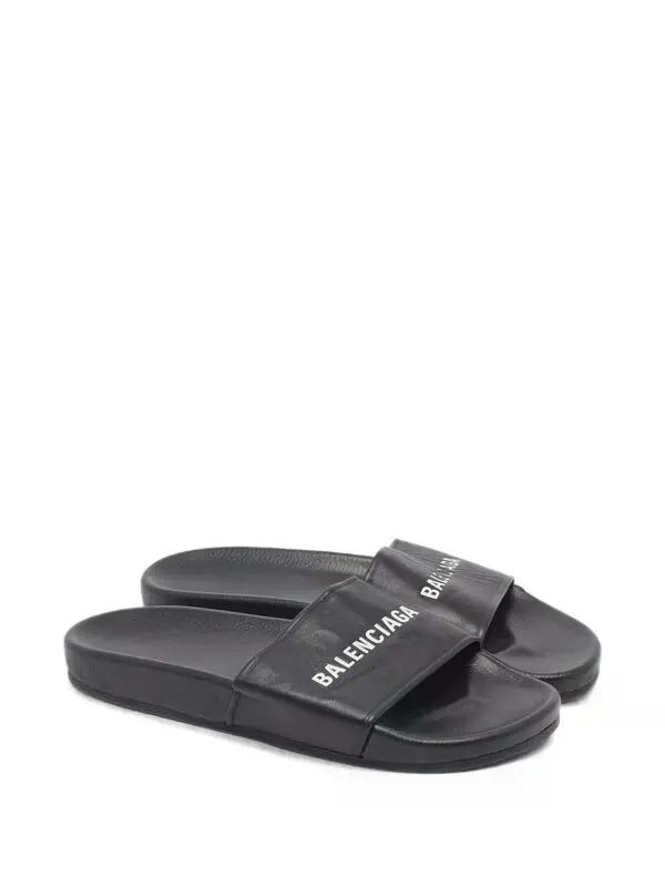 Balenciaga Logo-print Leather Slide Sandals