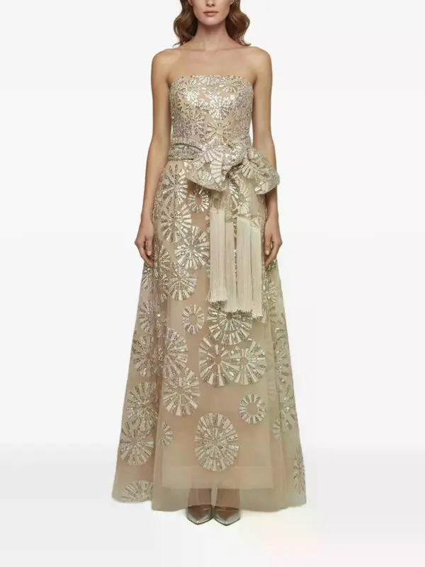 Elie Saab Sequin-embroidered Strapless Maxi Dress - Neutrals