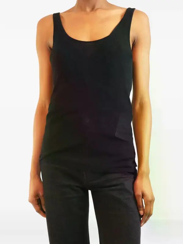 Saint Laurent Ribbed Sheer Tank Top - Black