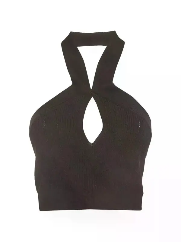 Balmain Rib Knit Cut-out Halter-neck Top