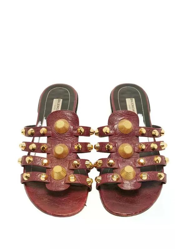 Balenciaga Studded Arena Leather Slides - Red