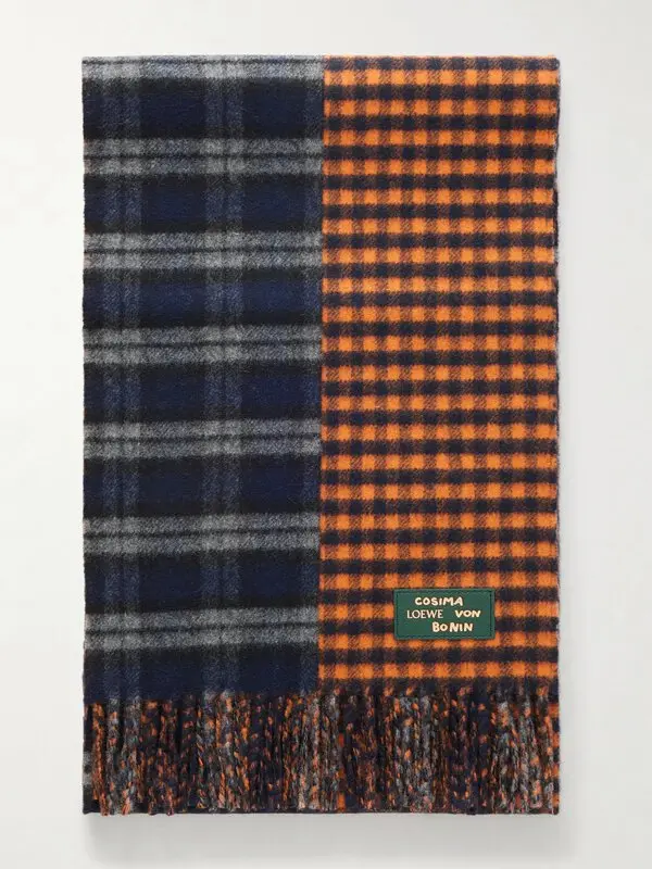 Loewe Fringed Checked Wool And Cashmere-blend Scarf - Multi