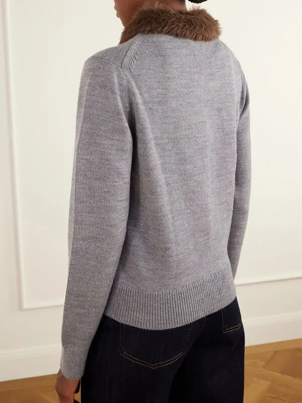 Loewe Plush-trimmed Logo-embroidered Wool Cardigan