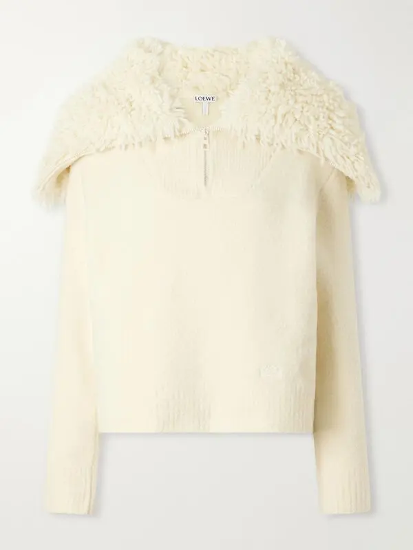 Loewe Logo-embroidered Wool-blend Sweater - Neutrals
