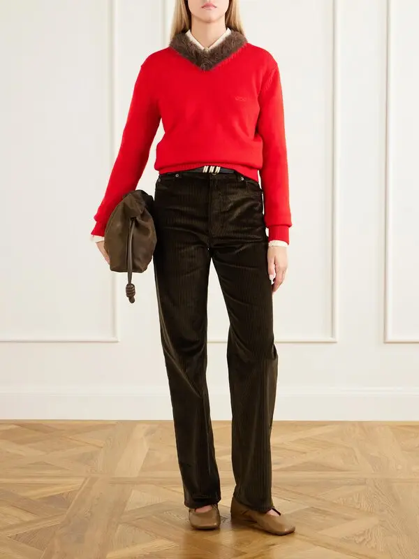Loewe Plush-trimmed Ribbed Wool Sweater